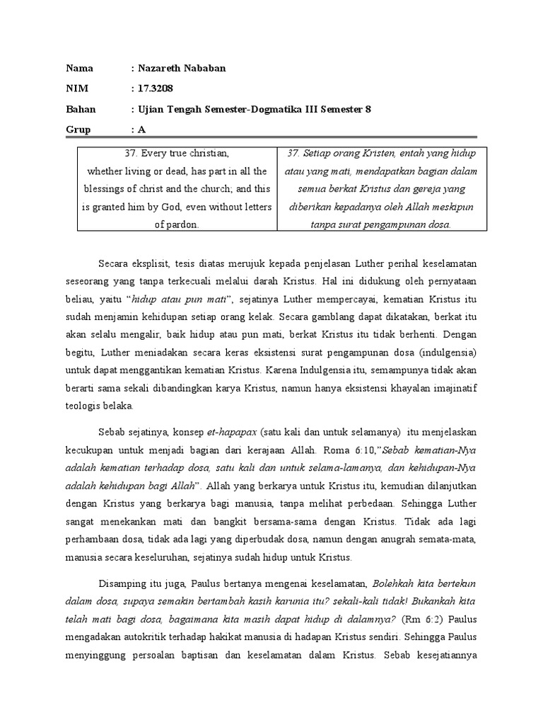 UTS Dogmatika III-Nazareth Nababan | PDF