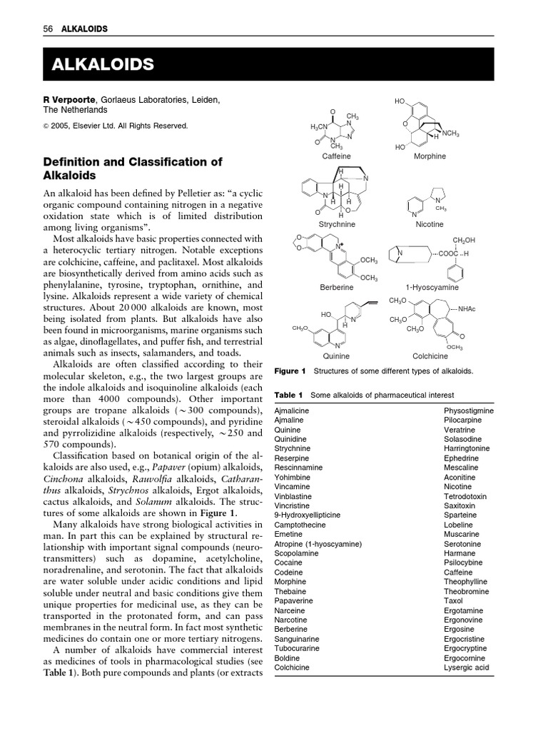 Alkaloids Definition And Classification Of Alkaloids Pdf Alkaloid
