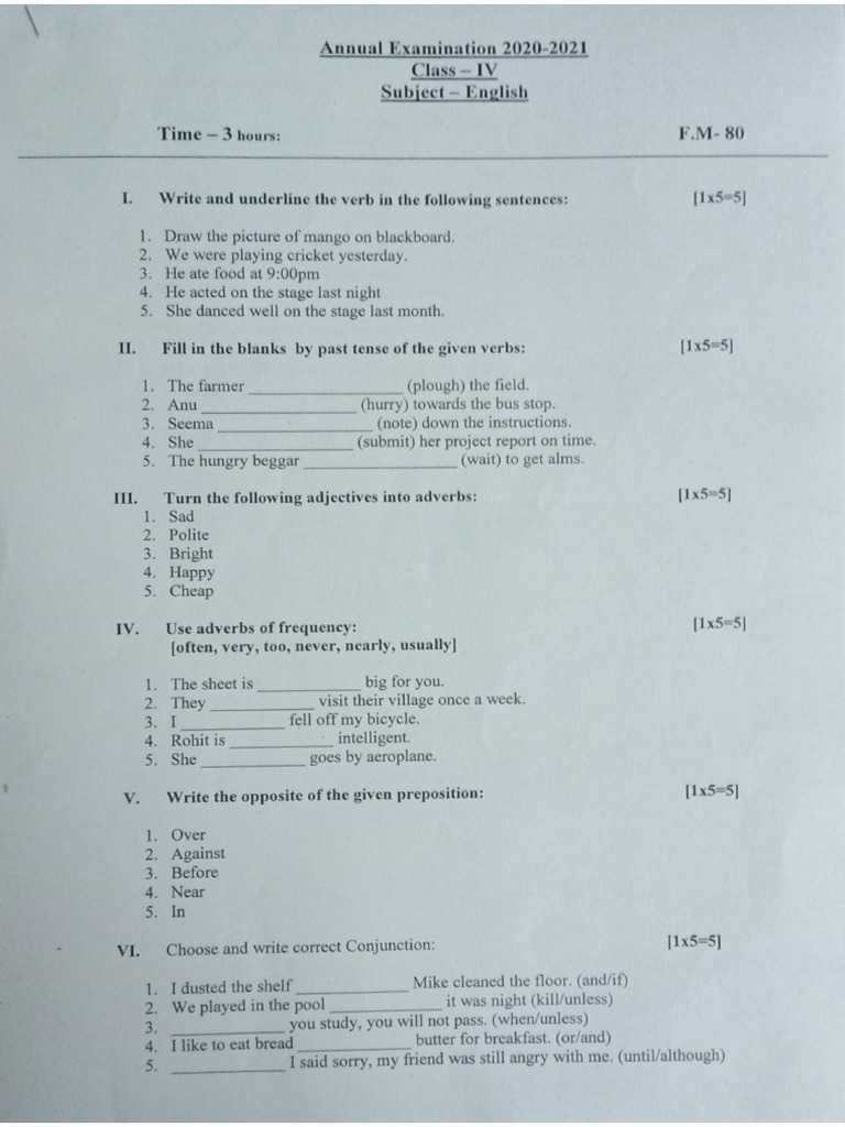 Class IV Question Paper | PDF
