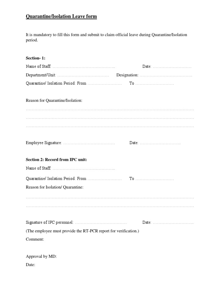 Quarantine - Issolation Leave Form | PDF | Finance & Money Management