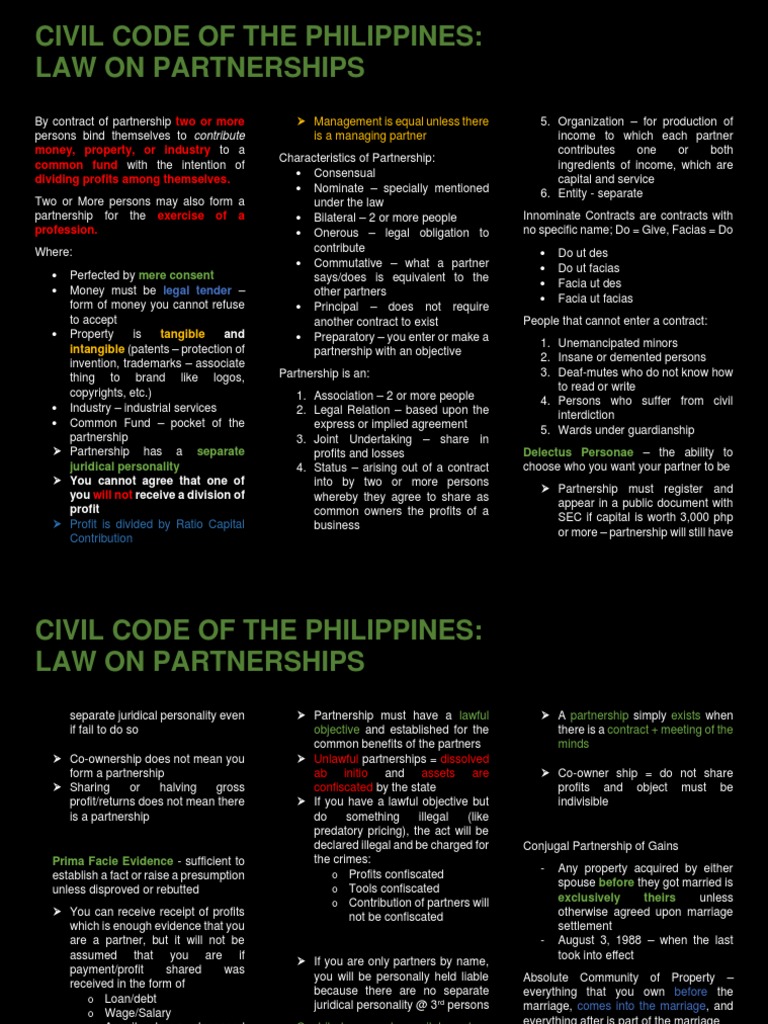 Civil Code of The Philippines: Law On Partnerships | PDF | Partnership ...