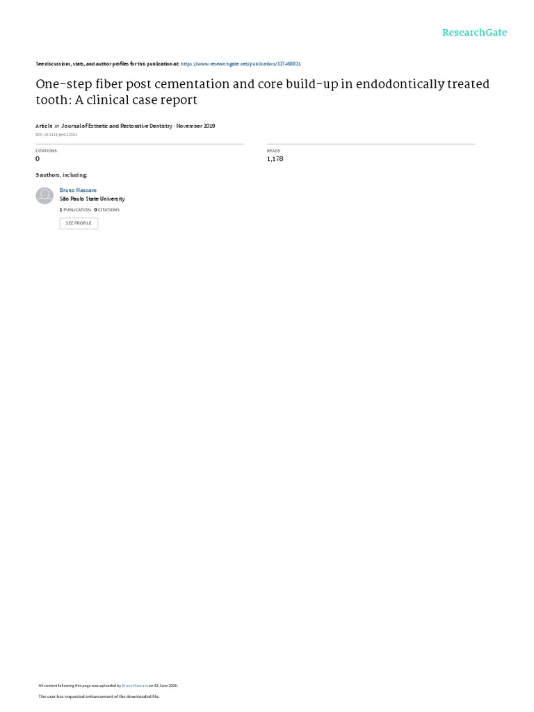 One-Step Fiber Post Cementation and Core Build-Up | PDF | Dental ...