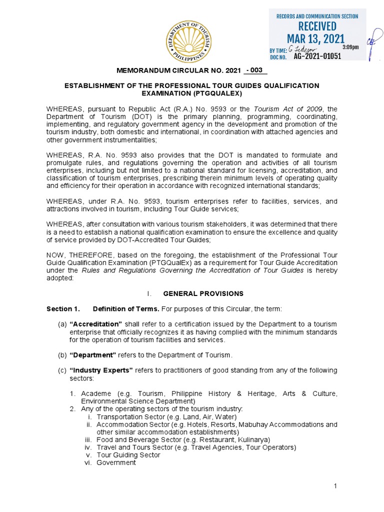 MC No. 2021-003 - Establishment of The Professional Tour Guides ...