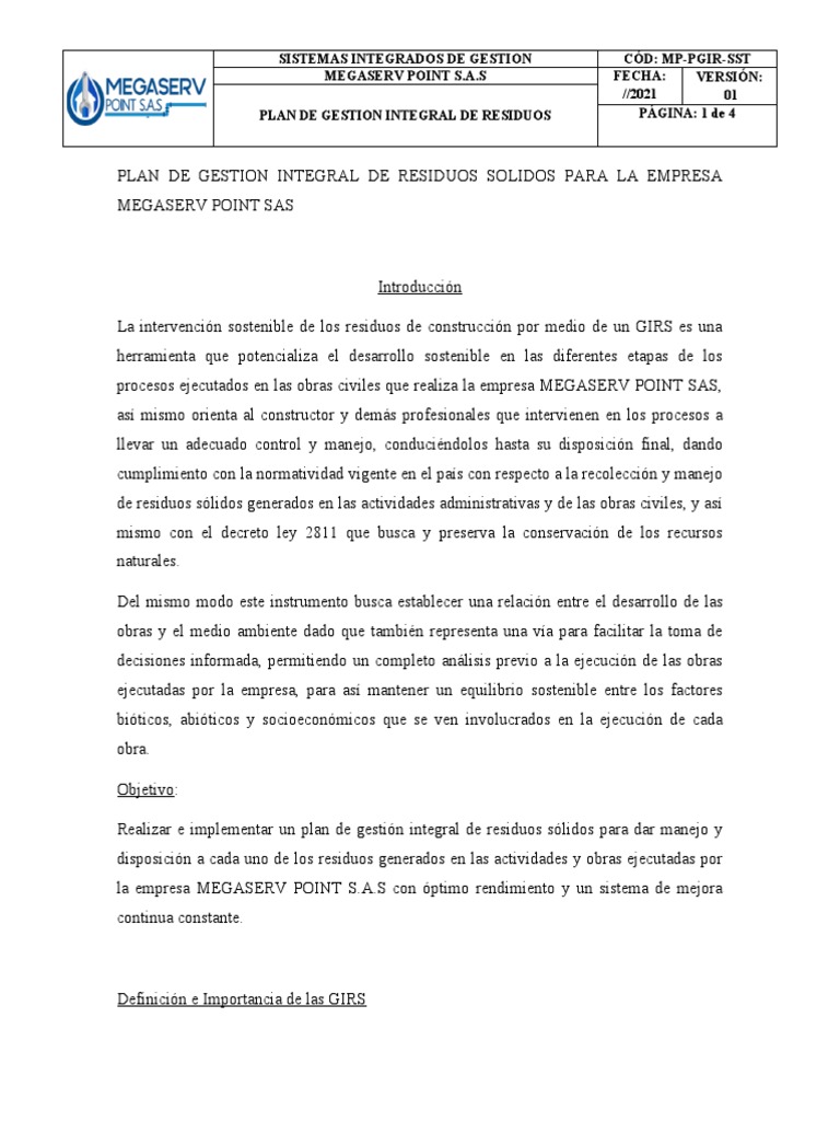 PGIRS | PDF | Gestión de residuos | Residuos