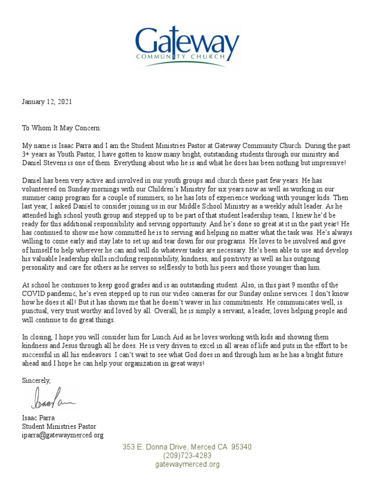 Daniel Stevens Letter of Recommendation | PDF