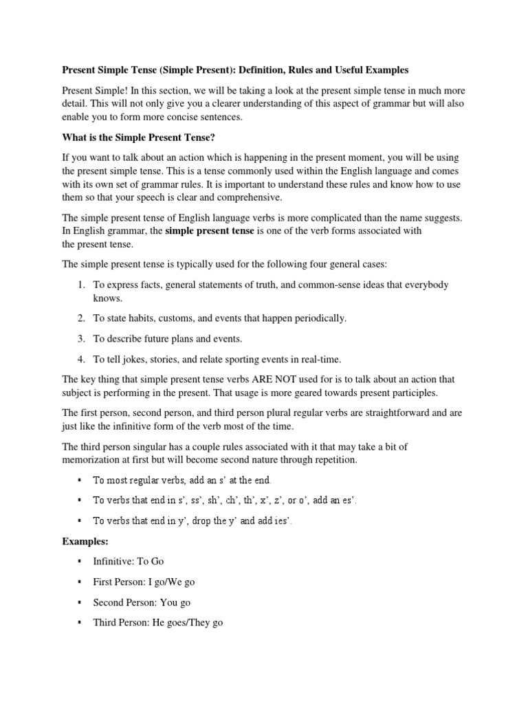 Present Simple Tense | PDF | Grammatical Tense | Verb