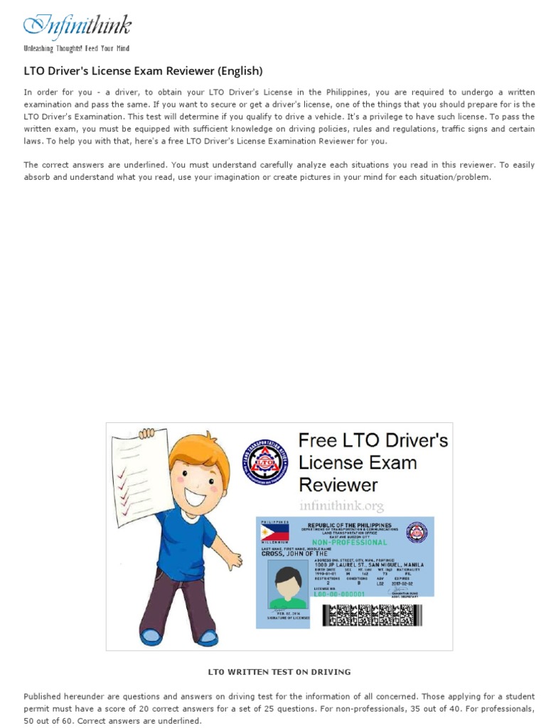 LTO Driver's License Exam Reviewer (English) | PDF | Traffic ...