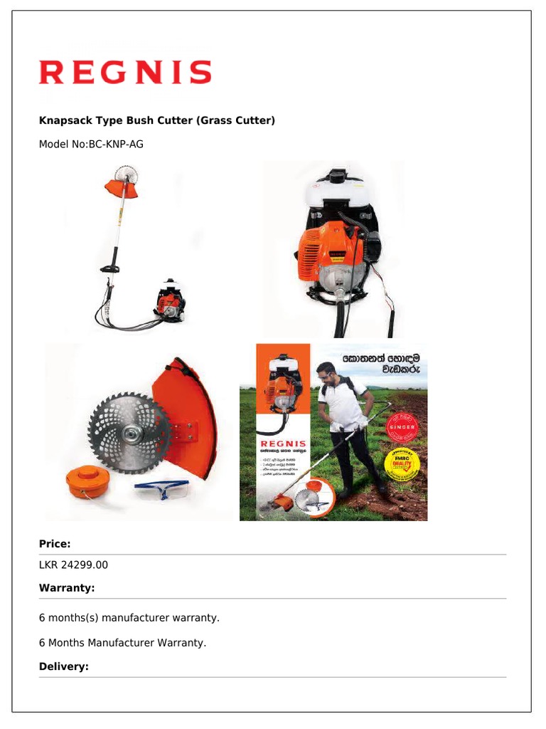 Knapsack Type Bush Cutter (Grass Cutter) : Model No:BC-KNP-AG | PDF