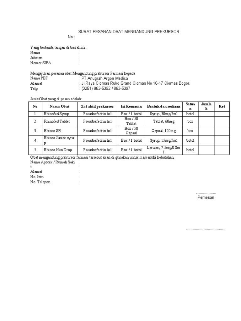 Surat Pesanan Prekursor Aam | PDF