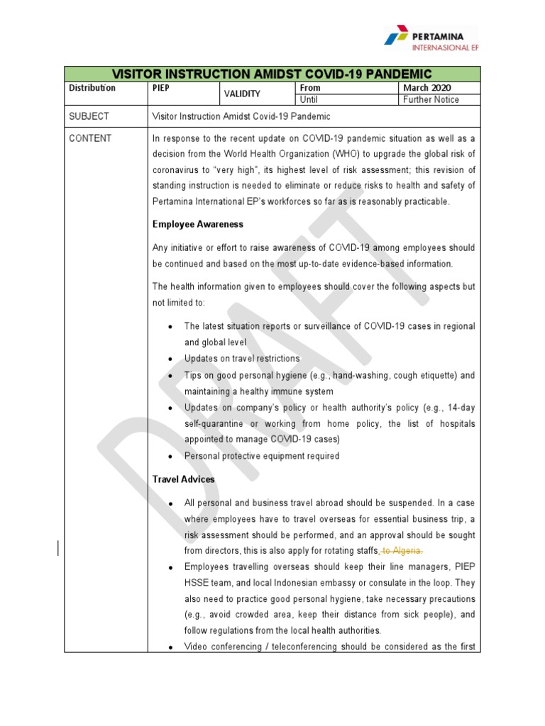 COVID-19 Visitor Instructions for Employees | PDF | Quarantine | Pandemic