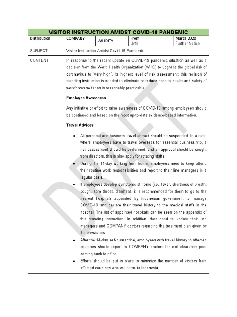 Visitor Instruction During Covid Pandemic | PDF | Clinical Medicine ...