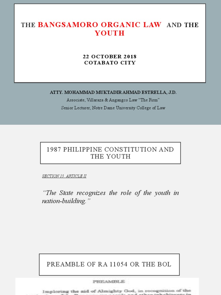 Bangsamoro Basic Law - Presentation | PDF | Public Law | Constitutional Law