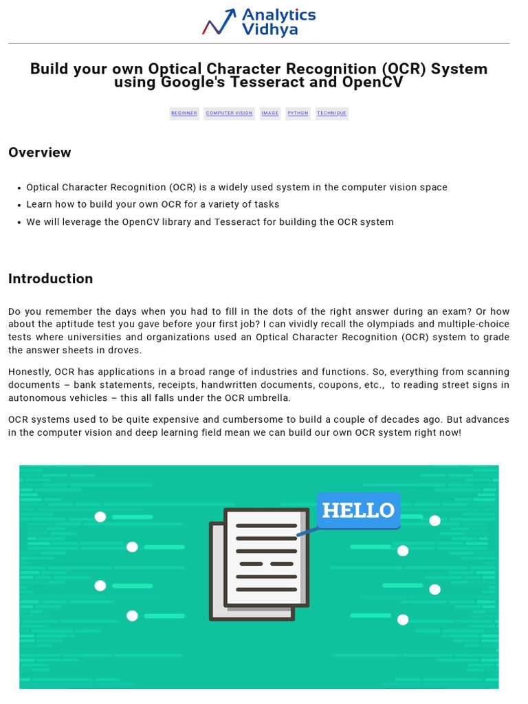 Build Your Own Optical Character Recognition (Ocr) System Using Google ...