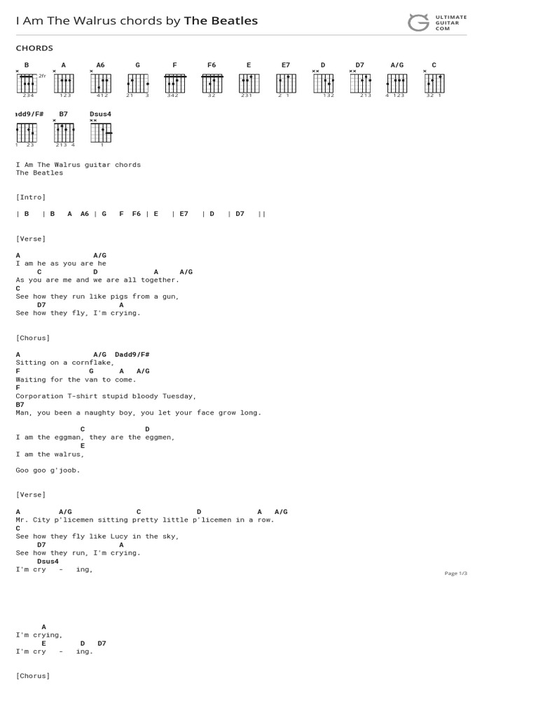 I Am The Walrus Chords by The Beatles | PDF | Paul Mc Cartney | George ...