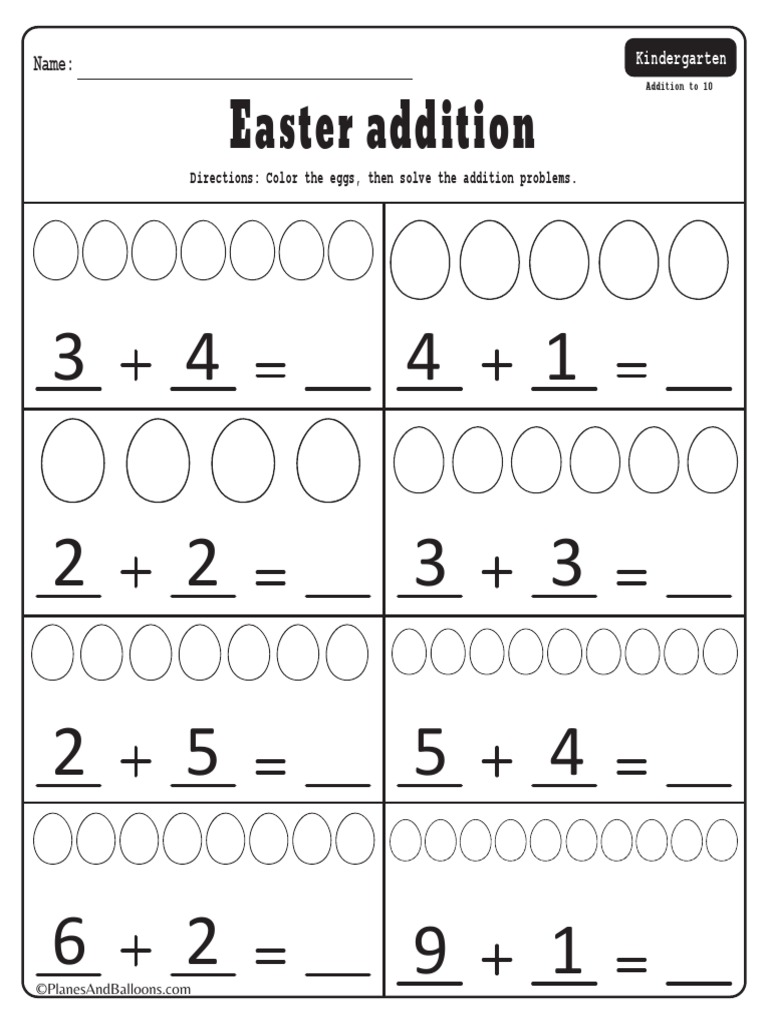 Kindergarten Easter Addition Worksheet | PDF