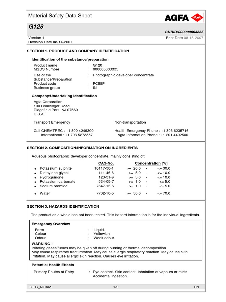 Developer G128 | PDF | Toxicity | Hazardous Waste