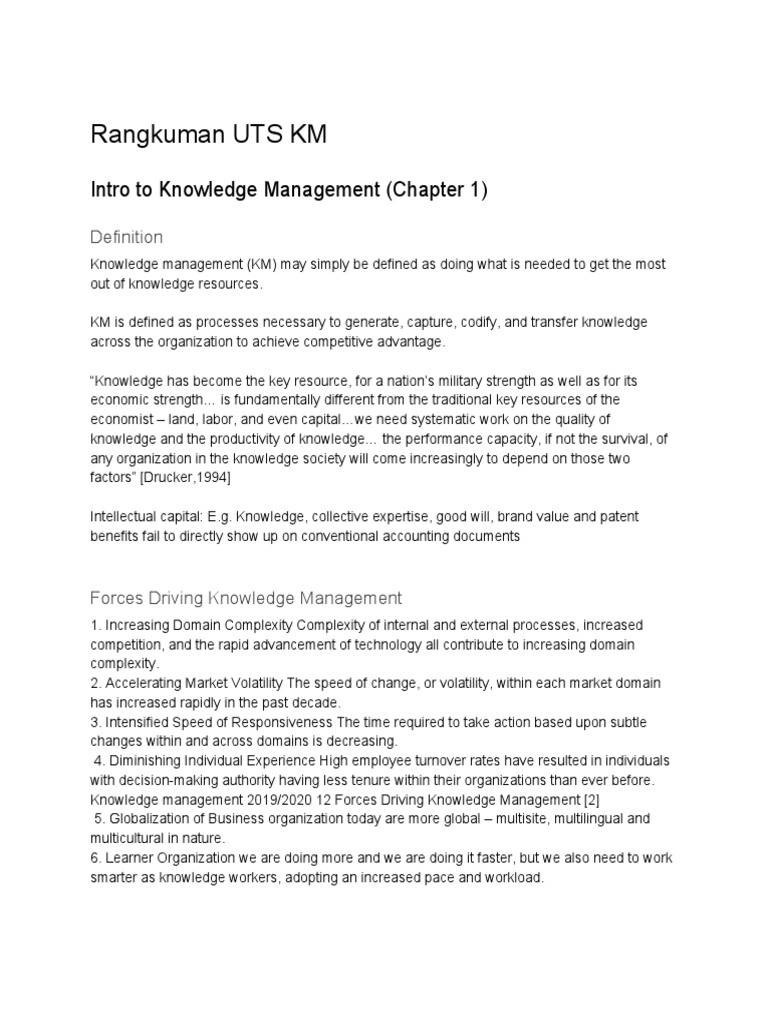 Rangkuman UTS KM: Intro To Knowledge Management (Chapter 1) | PDF | Expert | Virtual World