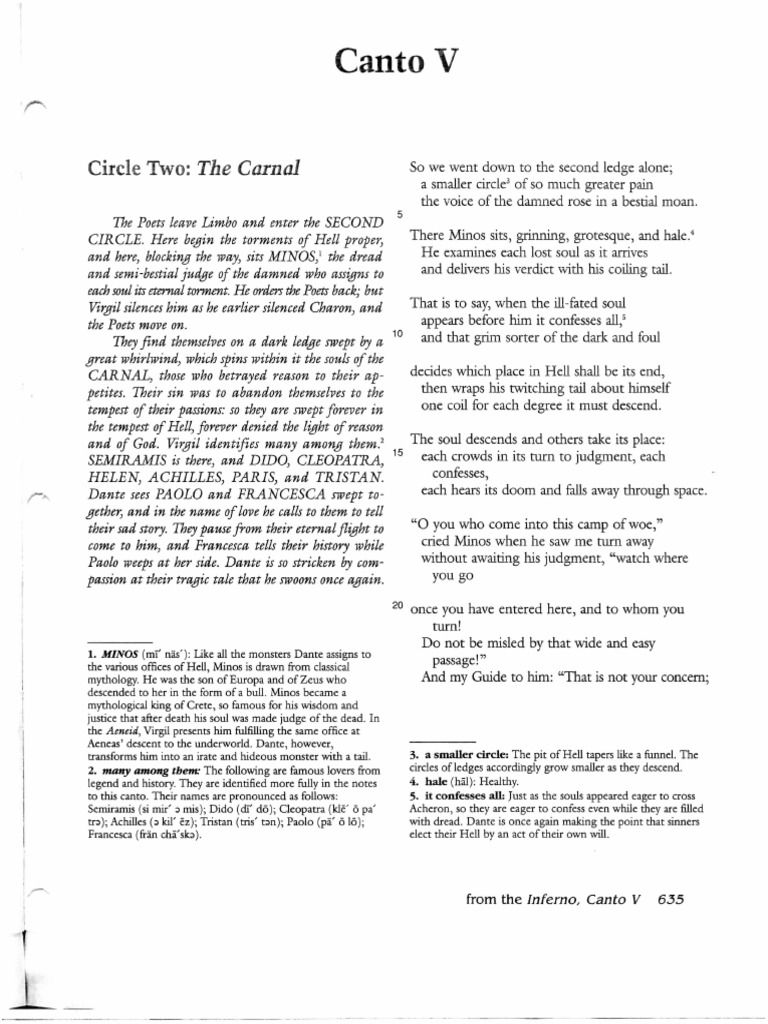 Inferno Canto 5 Text | PDF | Inferno (Dante) | Narration