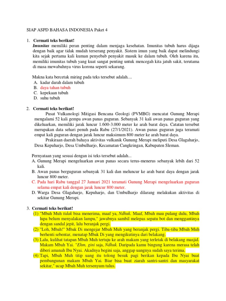 Soal Aspd Bindo 40 Dikpora Bantul p4 | PDF