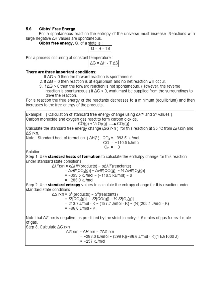 Lesson On Gibbs' Free Energy | PDF | Gibbs Free Energy | Chemical Reactions