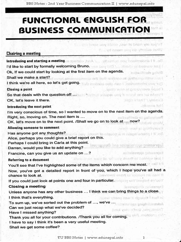 Functional English For Business Communication | PDF