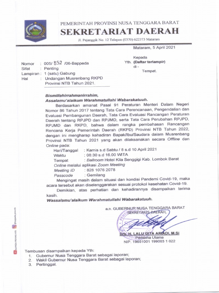 Undangan Musrenbang NTB Tahun 2021 | PDF