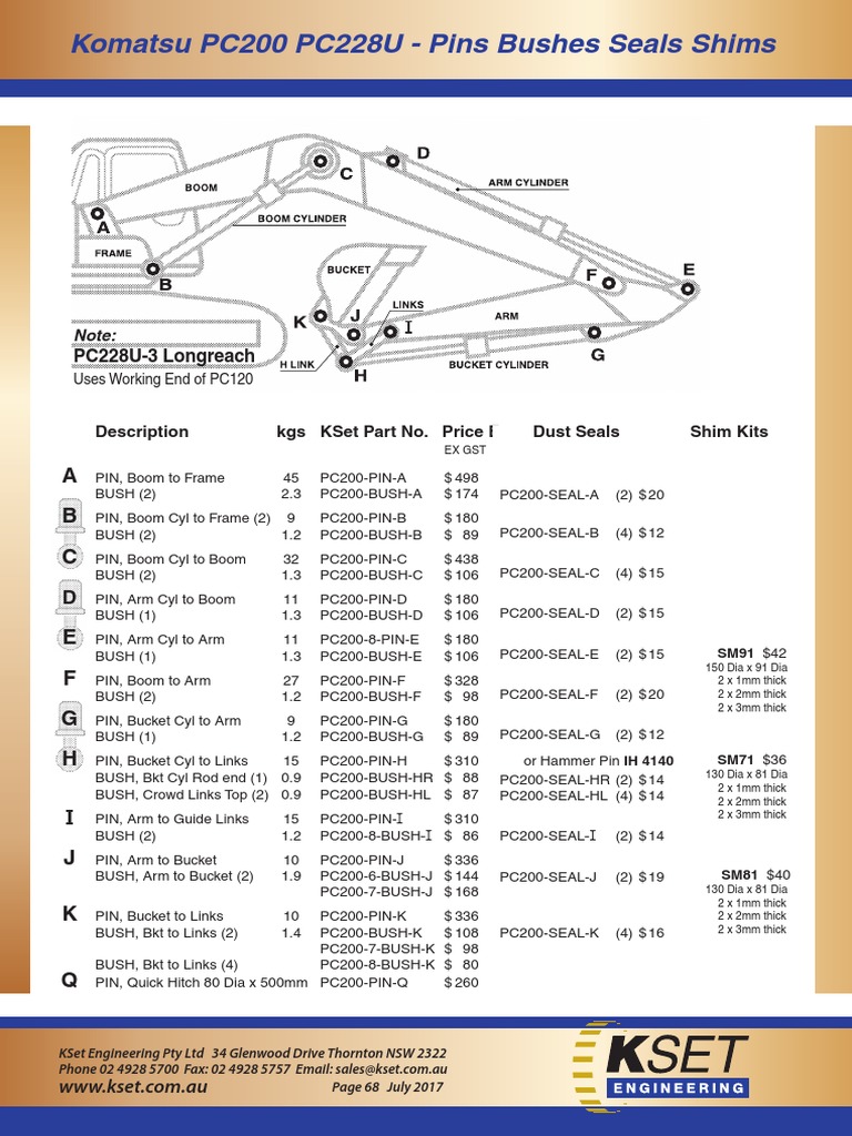 Komatsu PC200 Pins and Bushes Guide | PDF | Equipment