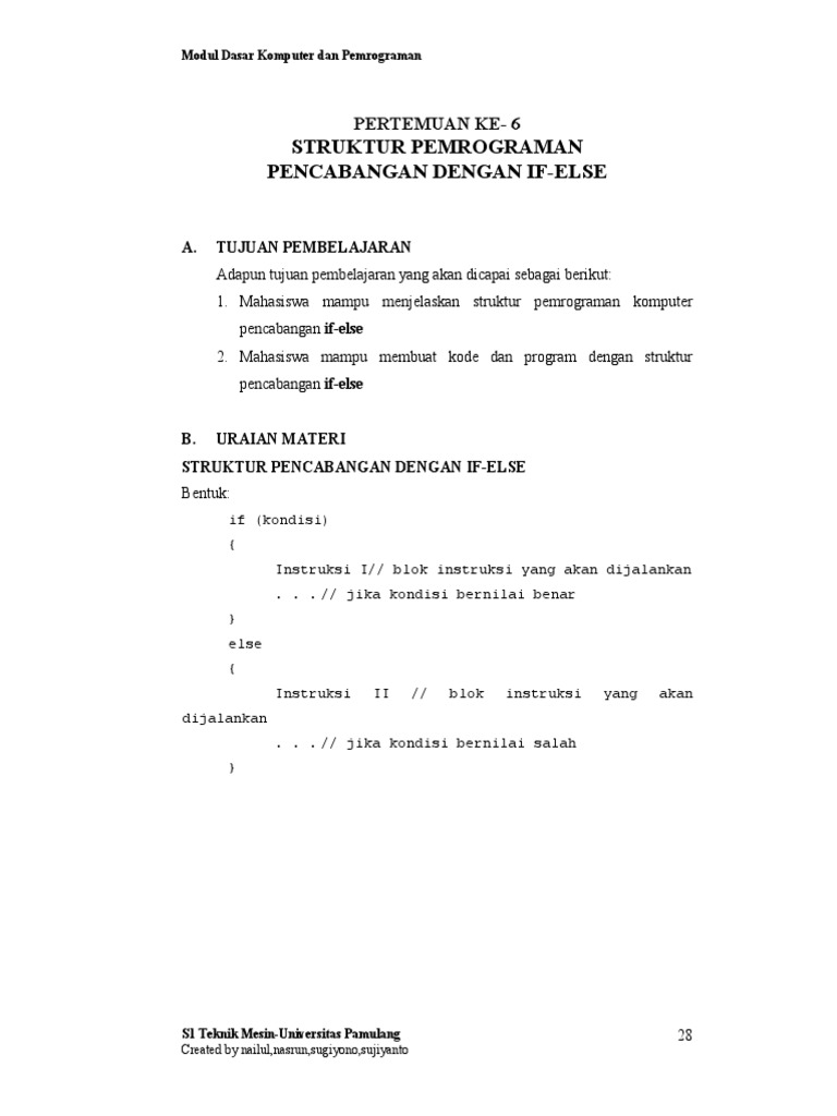 6 - Struktur Pemrograman Pencabangan Dengan If Else | PDF