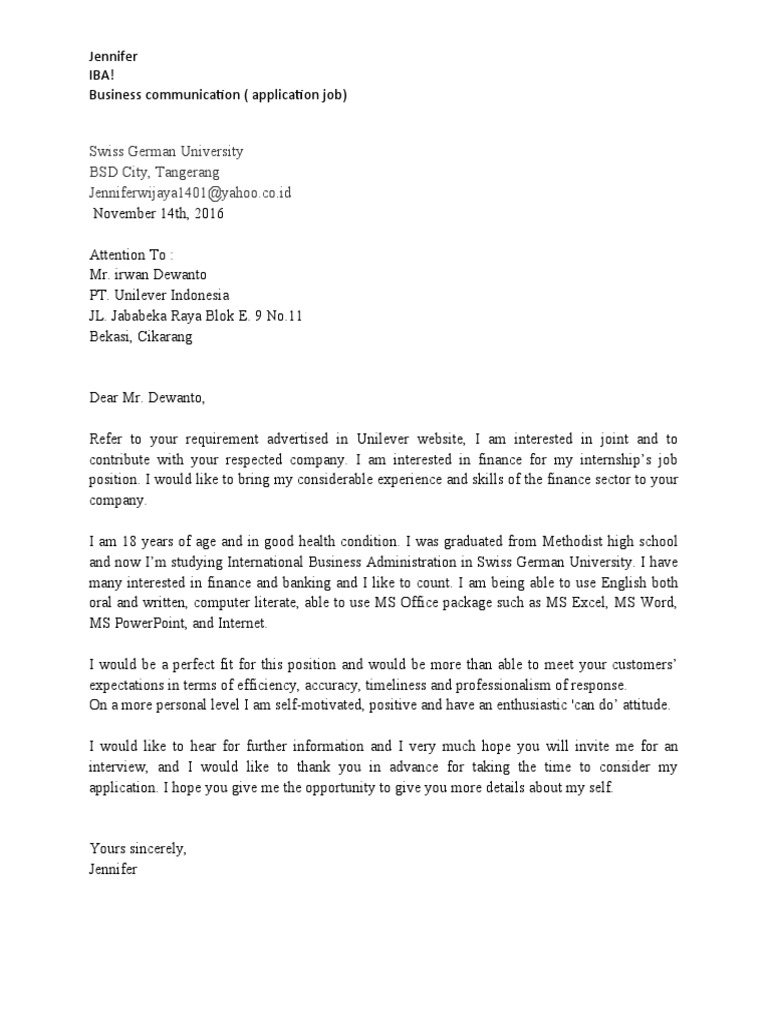 Application Letter Unilever | PDF