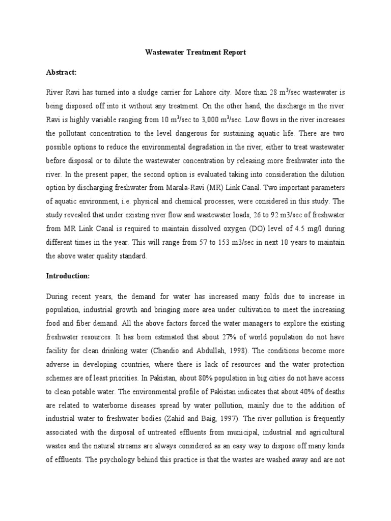 Wastewater Treatment Report | PDF | Wastewater | Water Pollution