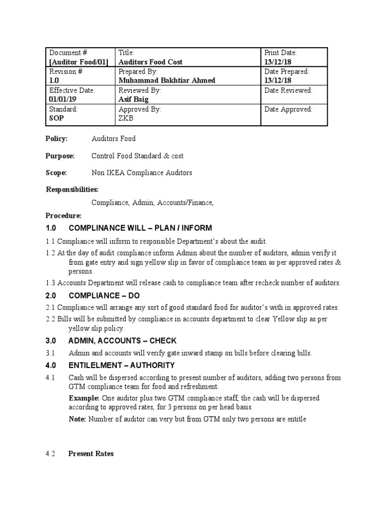 Document | PDF | Audit | Cuisine
