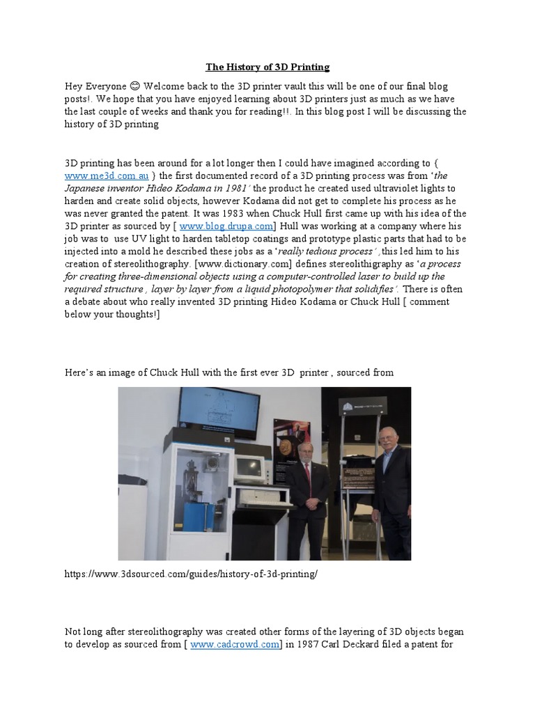 The History of 3d Printing 1 | PDF | 3 D Printing | Technological Change