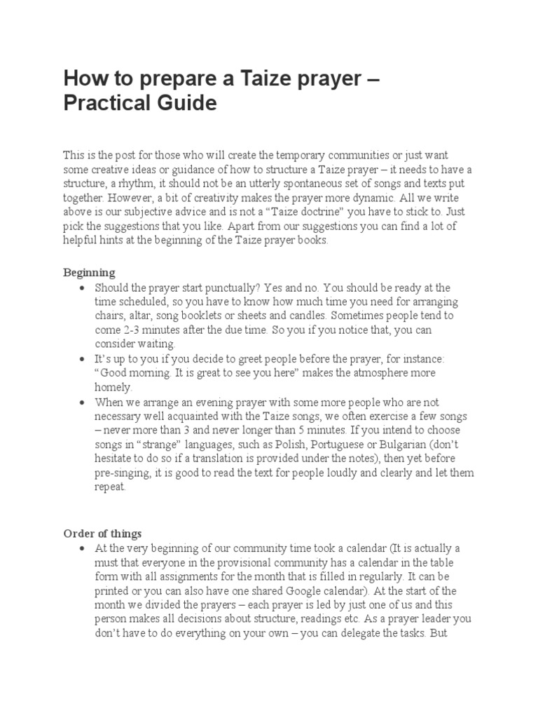 How To Prepare A Taize Prayer - Practical Guide | PDF | Lord's Prayer ...