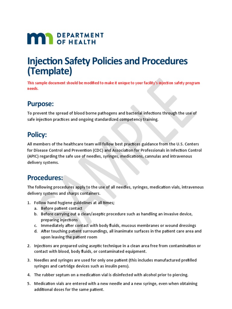 Policy and Procedure Template 31 | PDF | Injection (Medicine) | Syringe