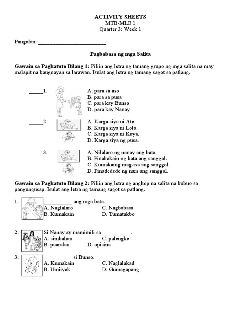 MTB-MLE 1 Activity Sheet Q3 W1 | PDF
