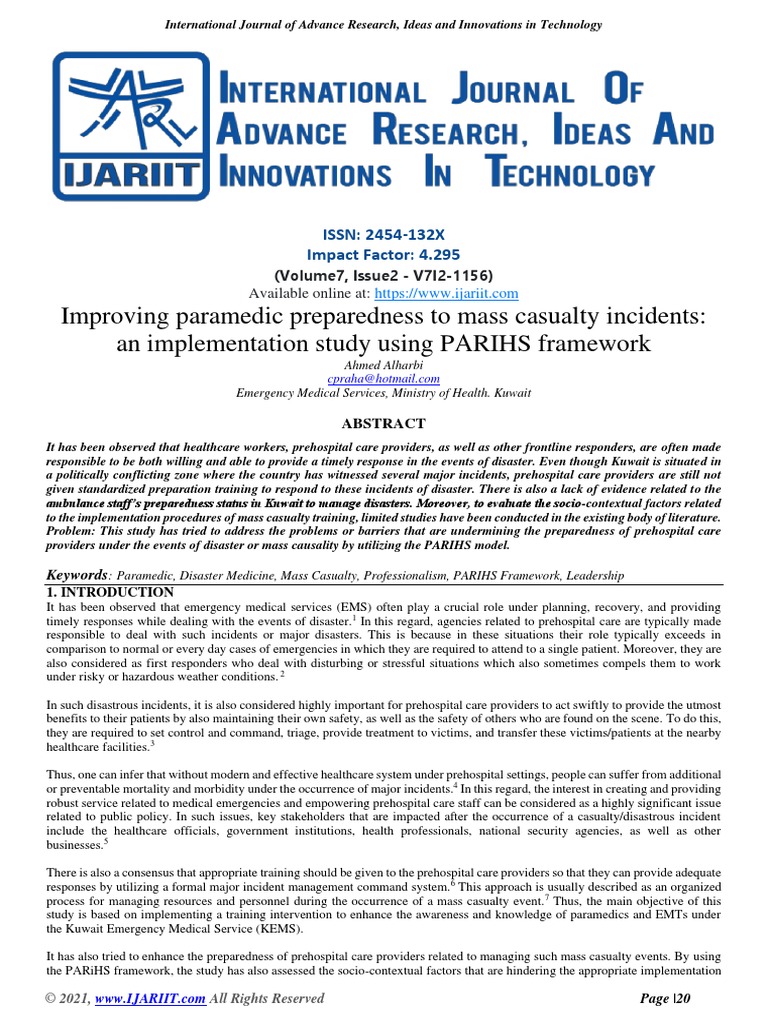 Improving Paramedic Preparedness To Mass Casualty Incidents: An ...