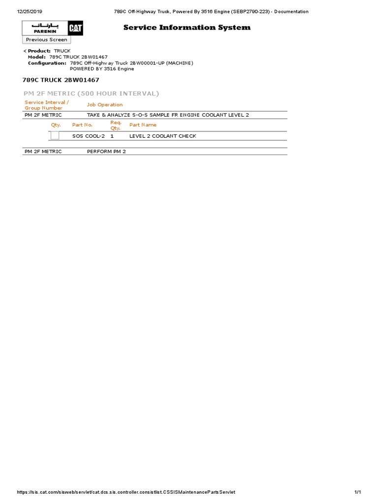 789C Off-Highway Truck, Powered by 3516 Engine (SEBP2790-223) - PM 2F ...