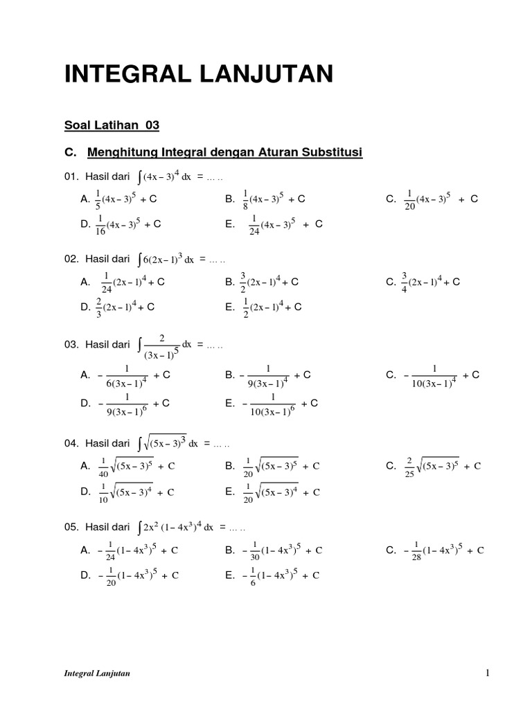 10-Latihan 09-Menghitung Integral Dengan Aturan Substitusi (WWW ...