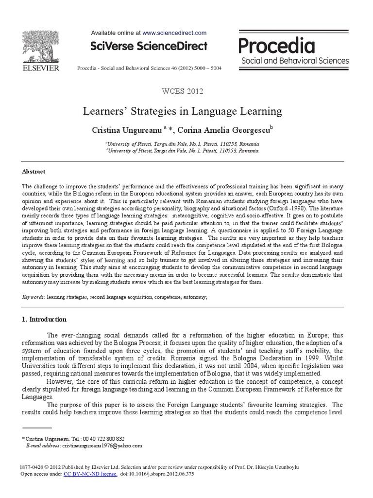 Learners' Strategies in Language Learning | PDF | Metacognition | Learning