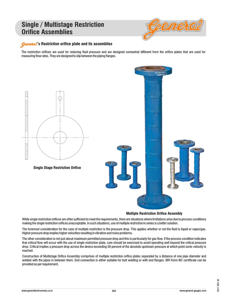 Single / Multistage Restriction Orifice Assemblies | PDF | Flow ...
