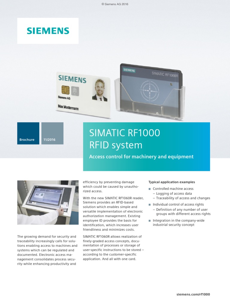 Simatic Rf1000 RFID System: Access Control For Machinery and Equipment ...