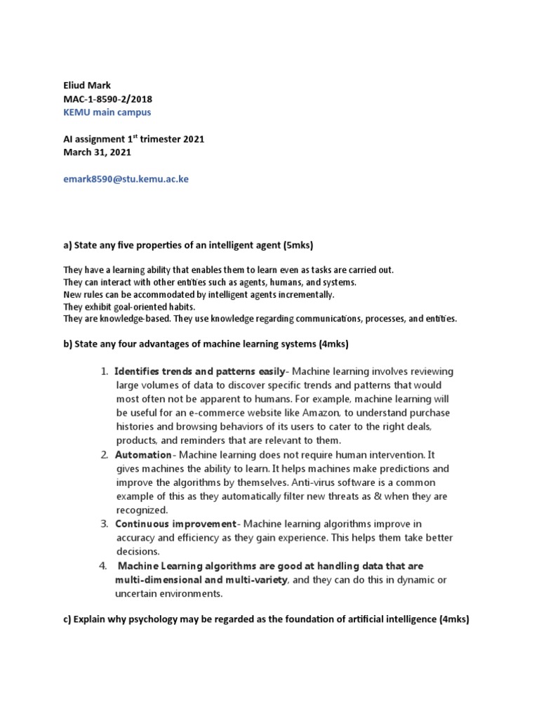 Artificial Intelligence Assignment | PDF | Artificial Intelligence ...