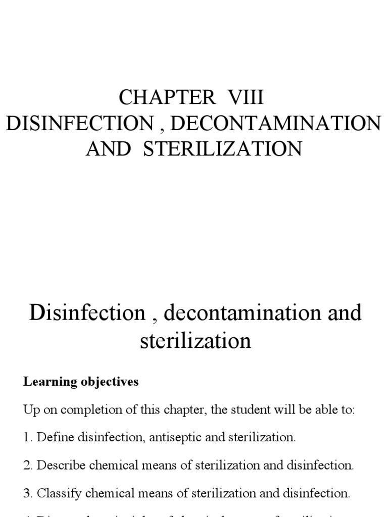 Chapter VIII Disinfection, Decontamination and Sterilizatio | PDF ...