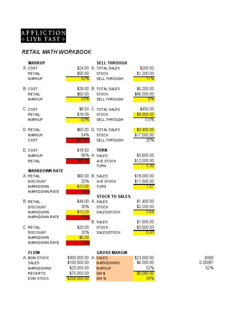 Retail Math Workbook Test W.answers | PDF | Gross Margin | Income