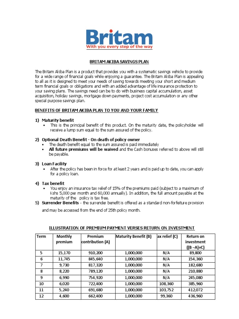 Britam AKIBA Savings Plan | PDF | Insurance | Financial Services