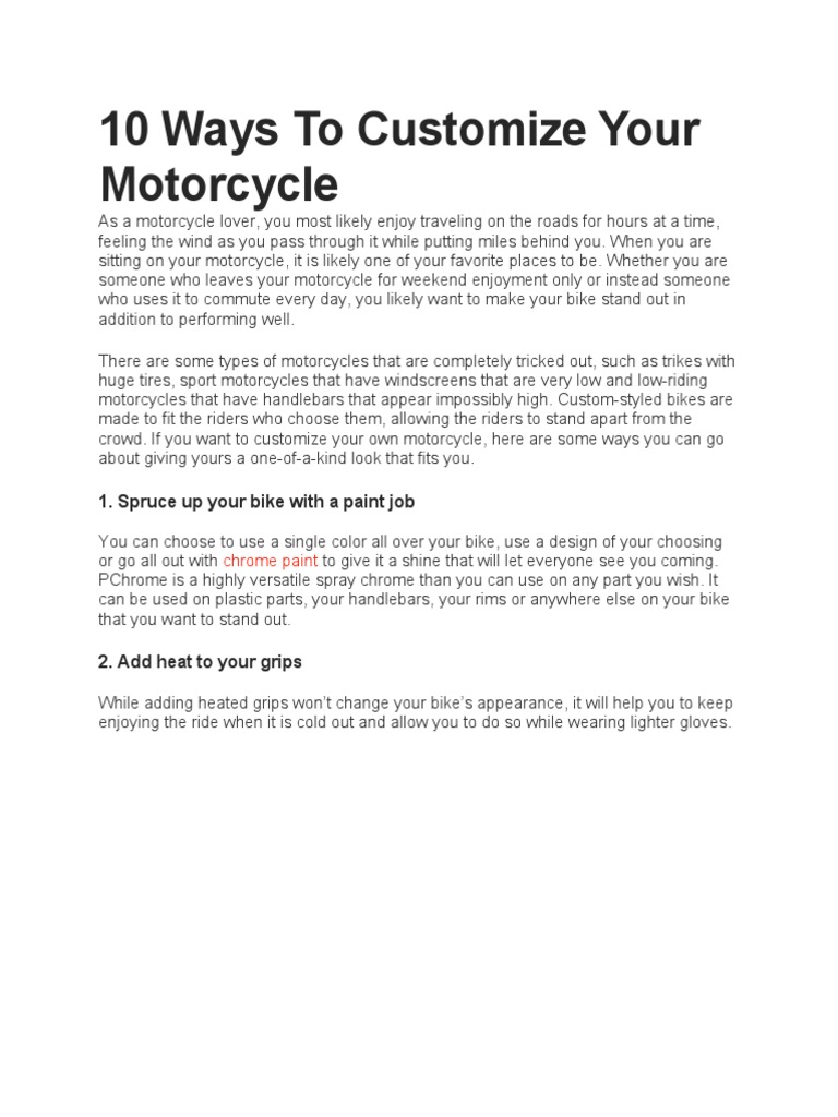 10 Ways To Customize Your Motorcycle | PDF