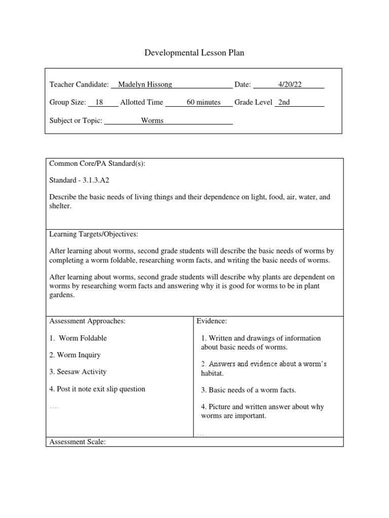 Worm Lesson Plan | PDF | Lesson Plan | Nature
