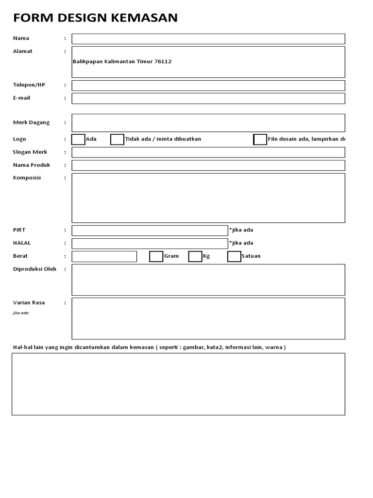 Form Desain Kemasan Produk | PDF