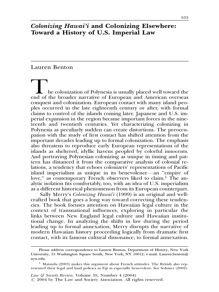 Colonizing Hawai'i and Colonizing Elsewhere: Toward A History of U.S ...