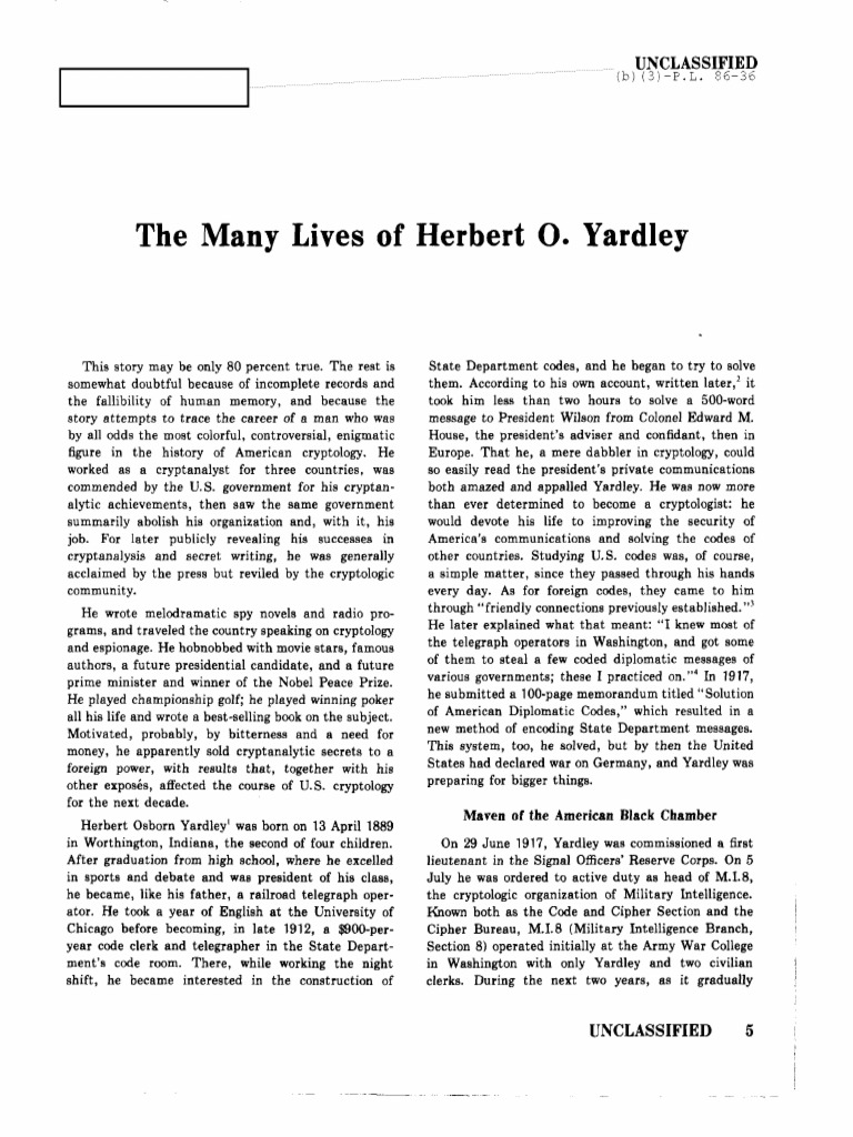 The Many Lives of Herbert O. Yardley | PDF | Cryptography | National ...